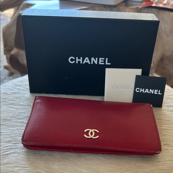 CHANEL | Bags | Good Condition Authentic Chanel Classic Red Wallet ...